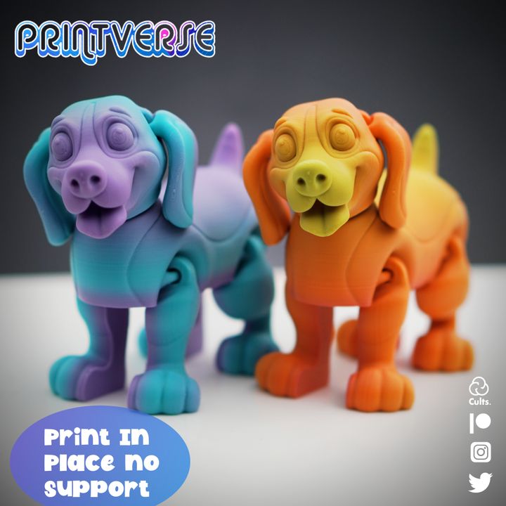 3D Printable Flexy Print In Place Beagle by Printverse